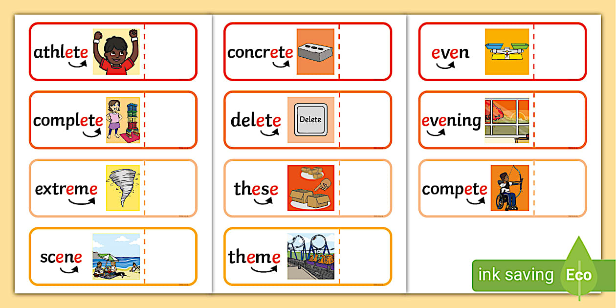 Read and Reveal Magic e E Words Cards