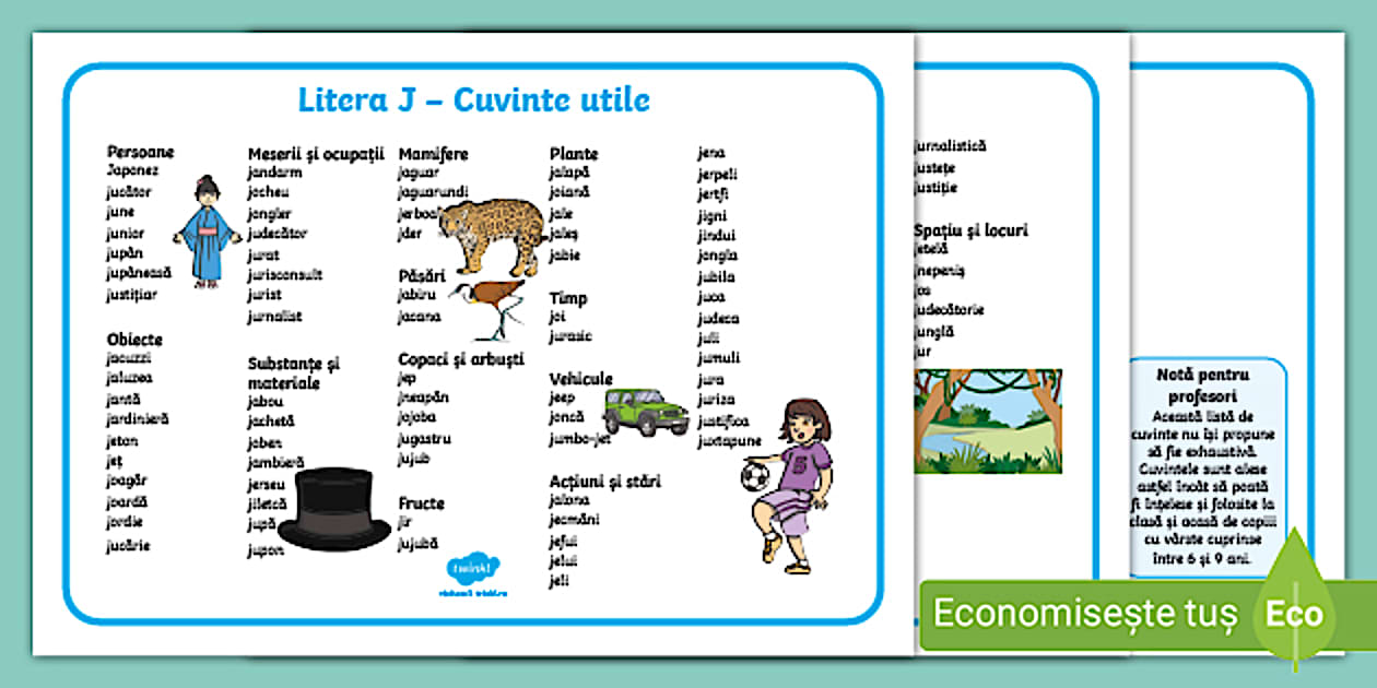 Litera J – Cuvinte utile (teacher made) - Twinkl