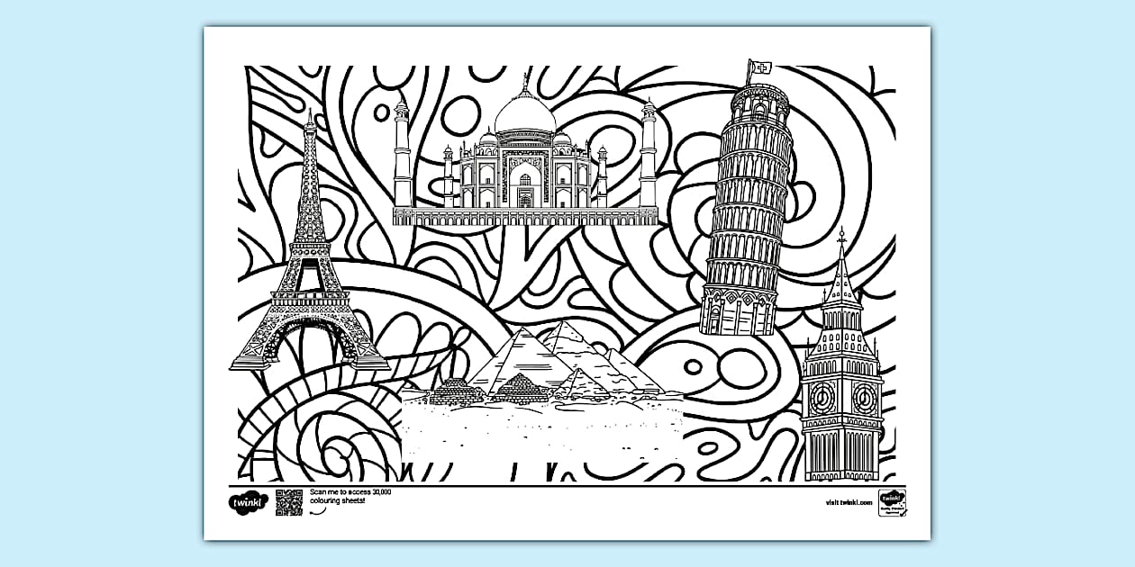 Famous Landmarks Mindfulness Colouring Page (teacher made)