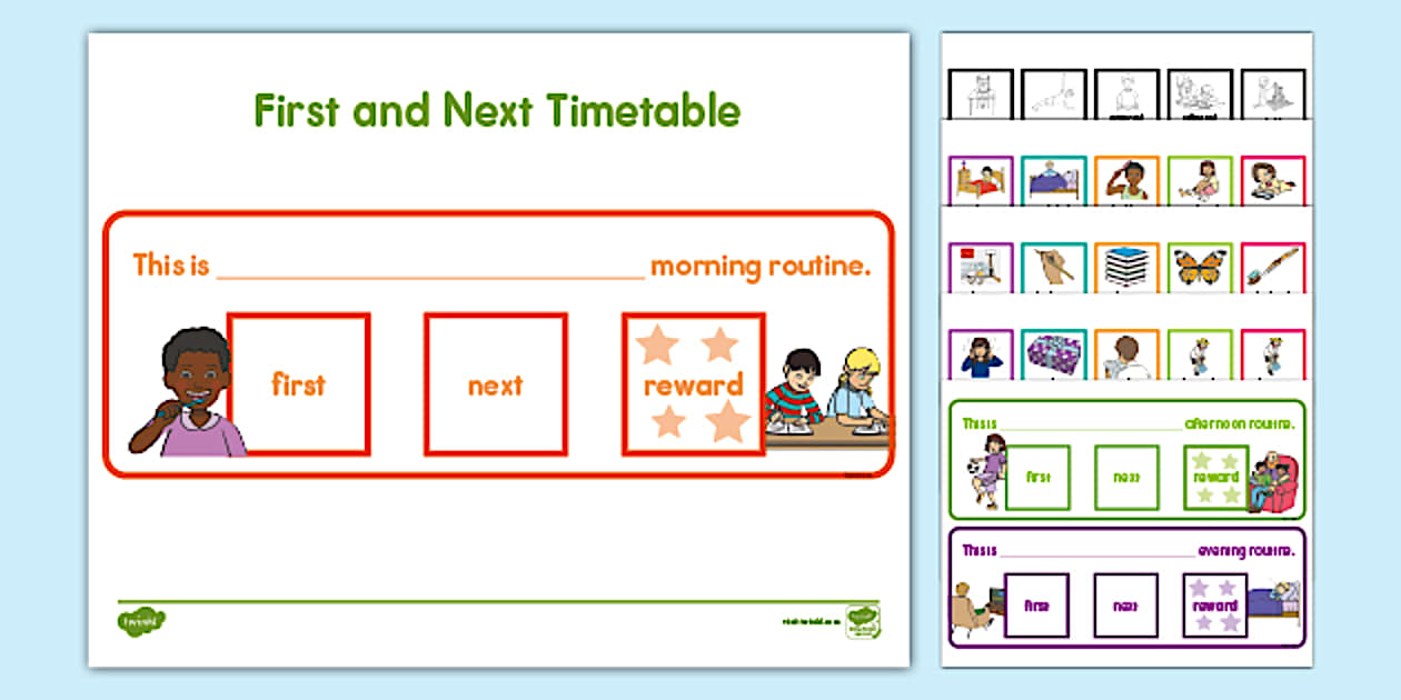 First and Next Visual Schedule Template | Twinkl USA