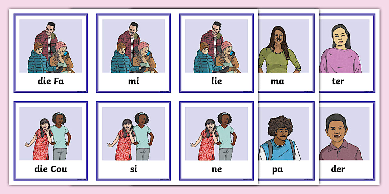 Family Word Puzzle - German - Matching Cards (teacher made)