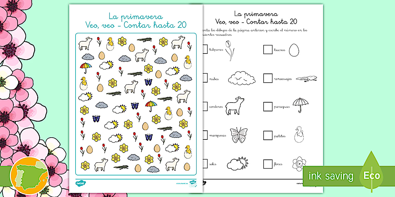 NEW Veo de primavera contar hasta 20 Ficha de actividad