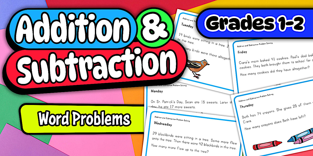Addition and Subtraction Word Problem Cards for 1st-2nd Grade