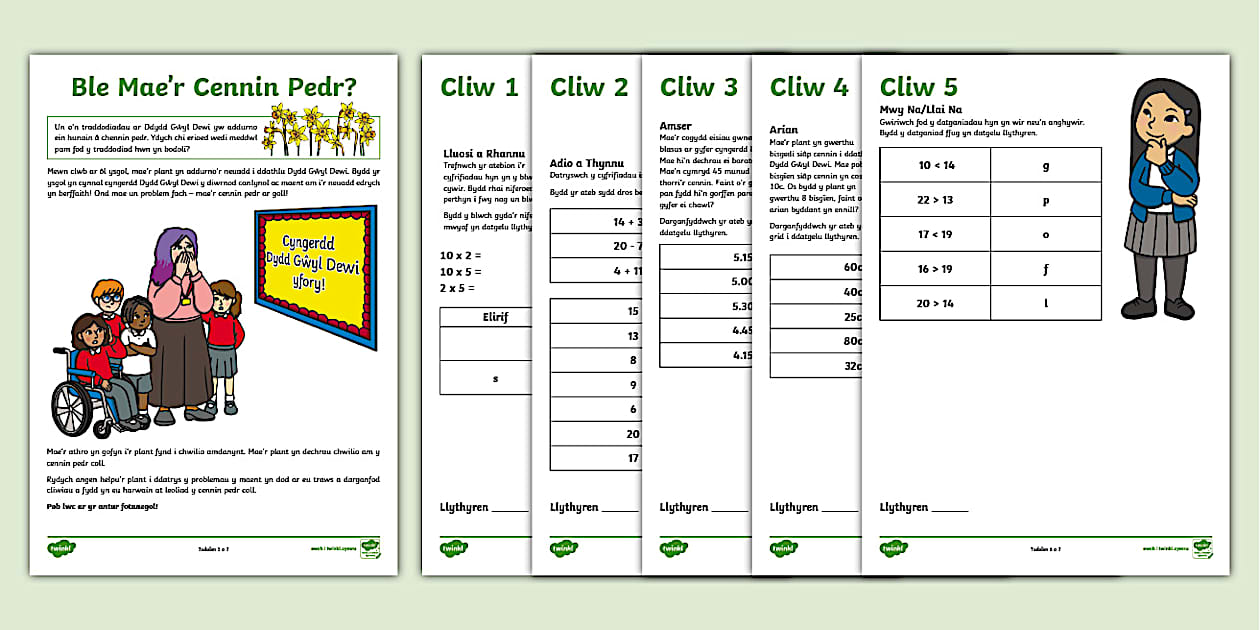 Gem Ddirgel Mathemateg: Ble Mae'r Cennin Pedr? - Twinkl