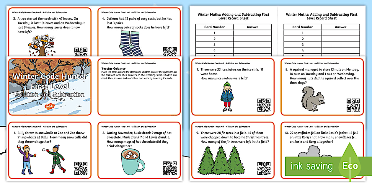 First Level Winter Maths Adding and Subtracting Code Hunter