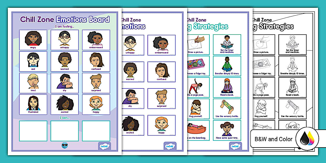 Chill Zone Calming Corner Emotions Visual Support Board and Cards