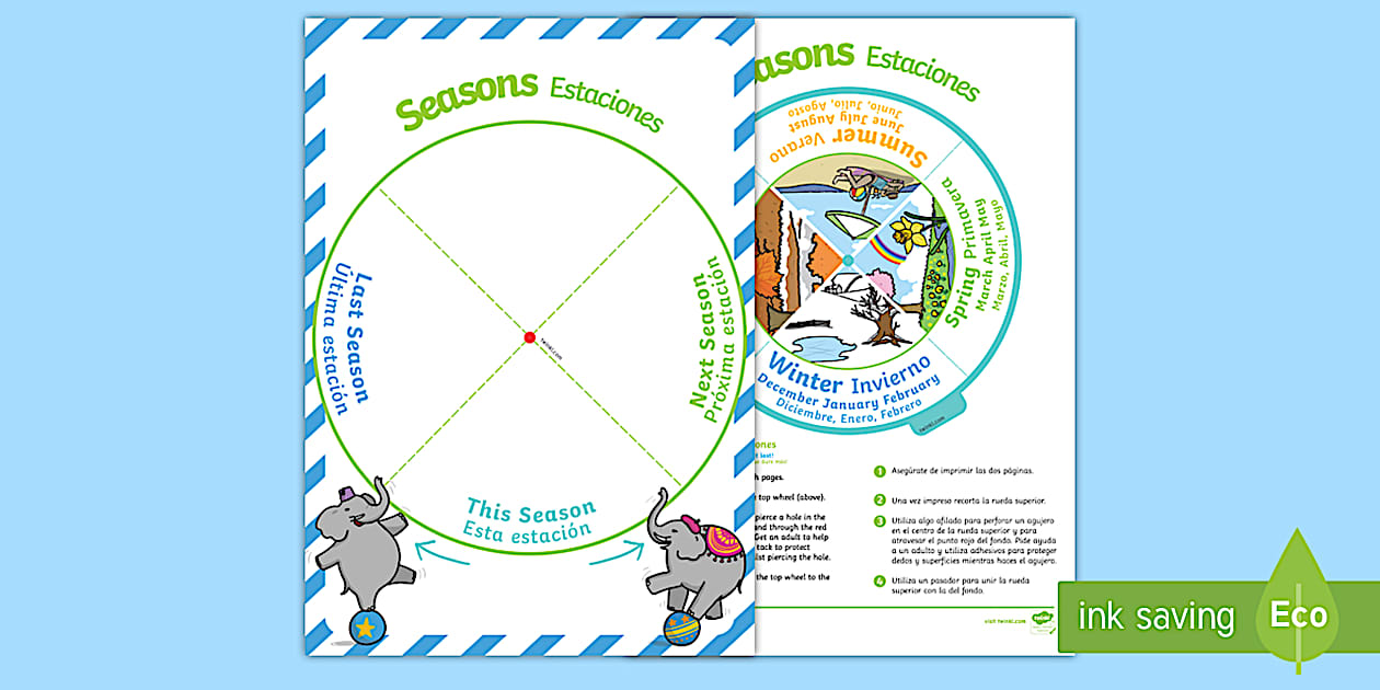 Seasons Sequencing Wheel Display Calendar English/Spanish
