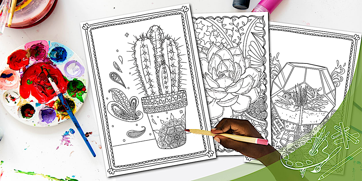 Succulents Cactus Mindfulness Colouring Activity Poster Pack