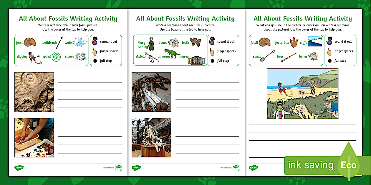 All About Fossils Early Writing Activity - Twinkl