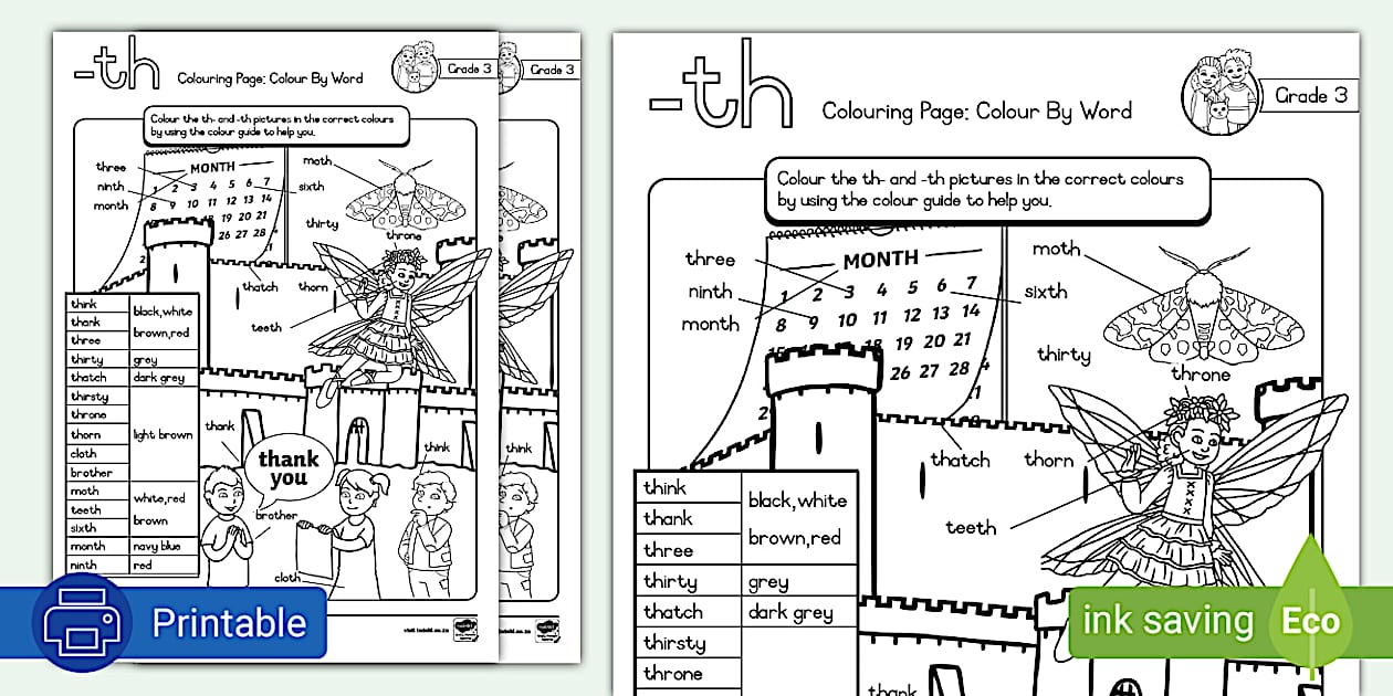Grade 3 Phonics Colouring Page: -th
