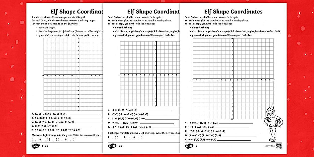Elf Shape Christmas Coordinates Worksheets - Twinkl