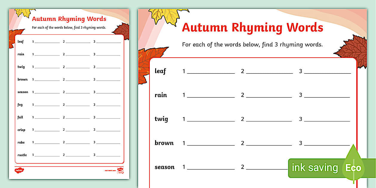 Autumn Rhyming Words Worksheet