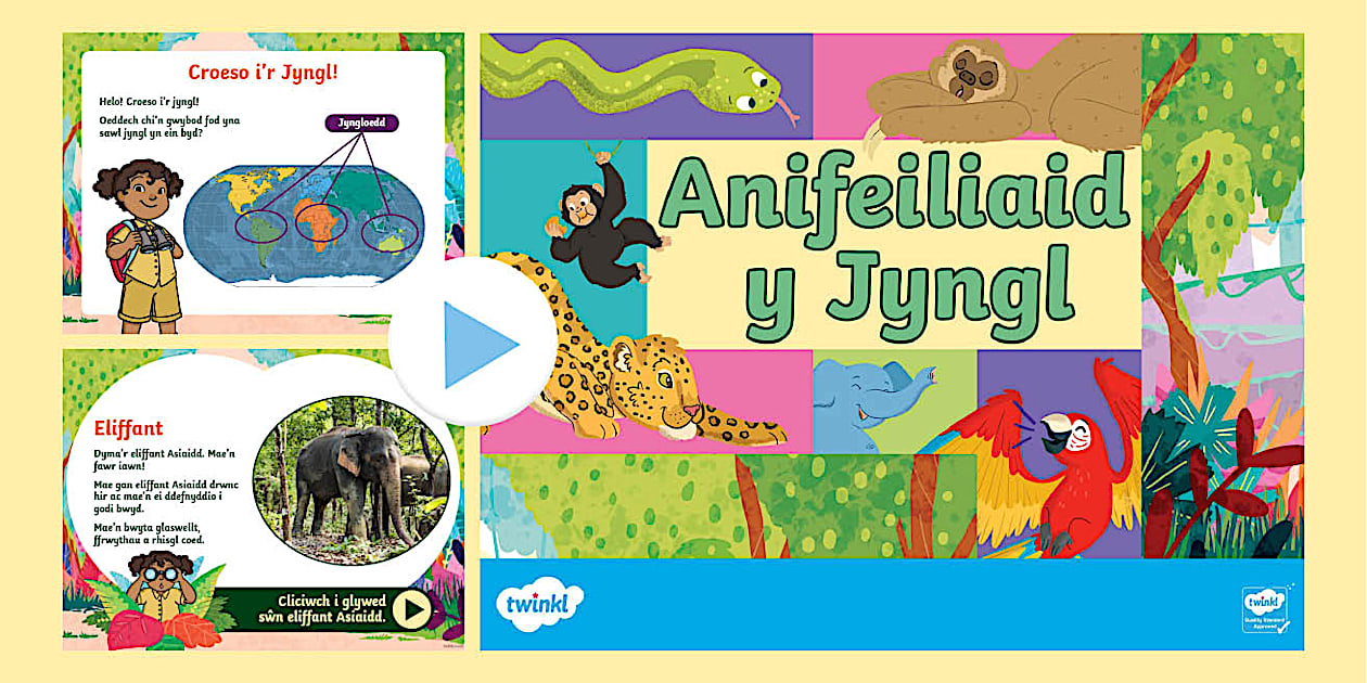 Pŵerbwynt Anifeiliaid y Jyngl a'u Synau