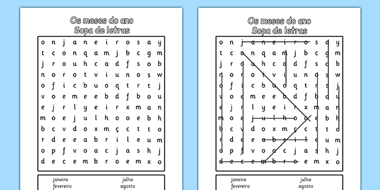 Portuguese Word Search - Months of the Year - Twinkl