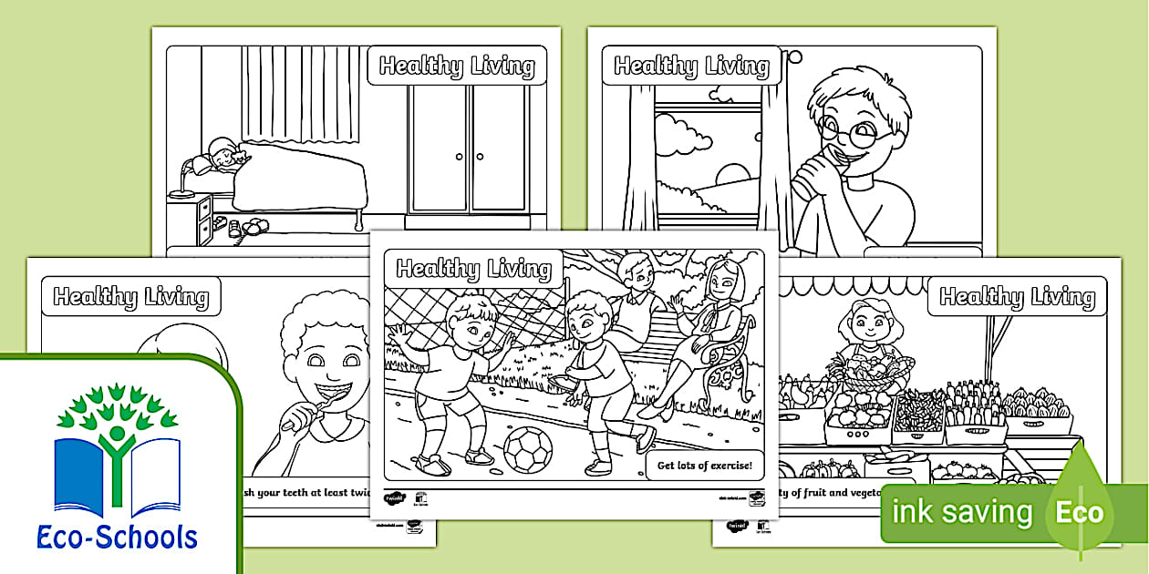 Eco-Schools NI: Healthy Living Colouring Pages - Twinkl