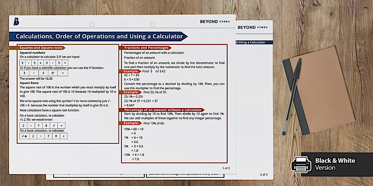Calculations, Order of Operations and Using a Calculator