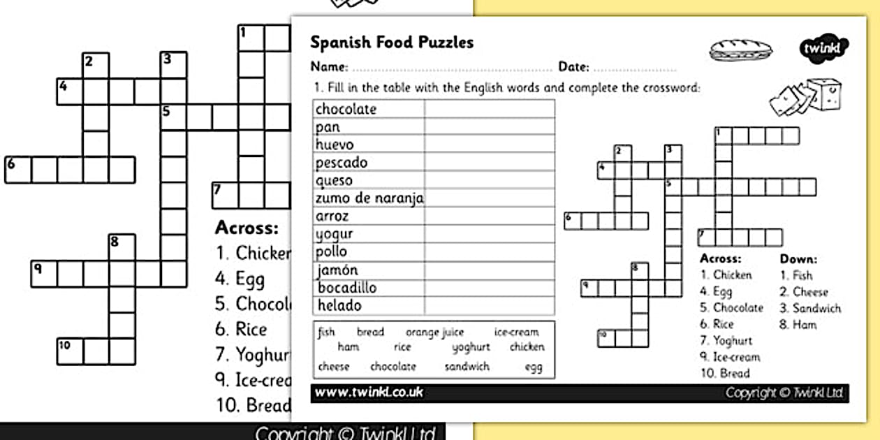 Crucigramas de comida en inglés (teacher made) - Twinkl