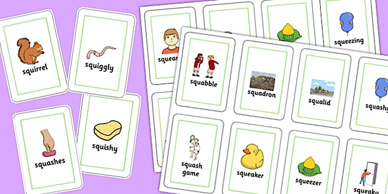2 Syllable SQU Playing Cards (Hecho por educadores) - Twinkl