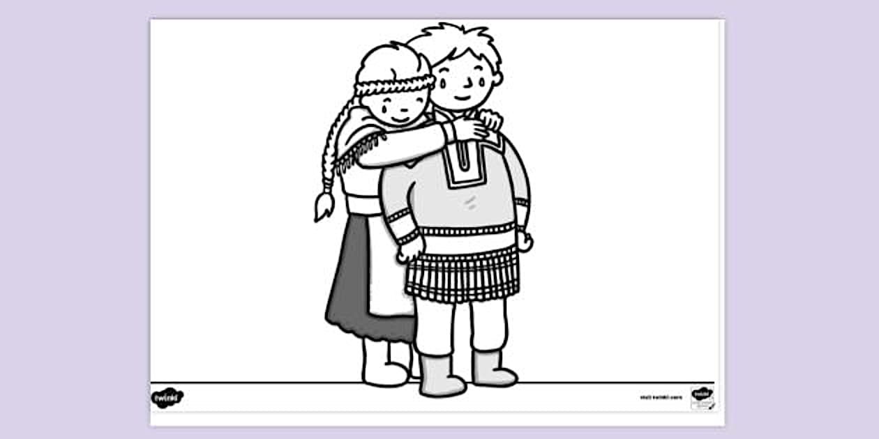 Kay and Gerda Embracing Colouring Sheet - Resources - Twinkl