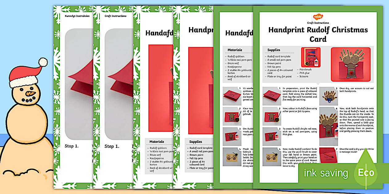 Handprint Rudolf Christmas Card Craft Instructions English/Afrikaans