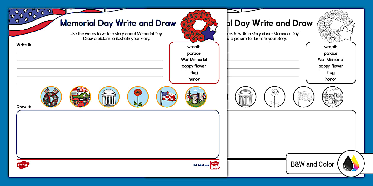 First Grade Memorial Day Write and Draw Worksheet - Twinkl