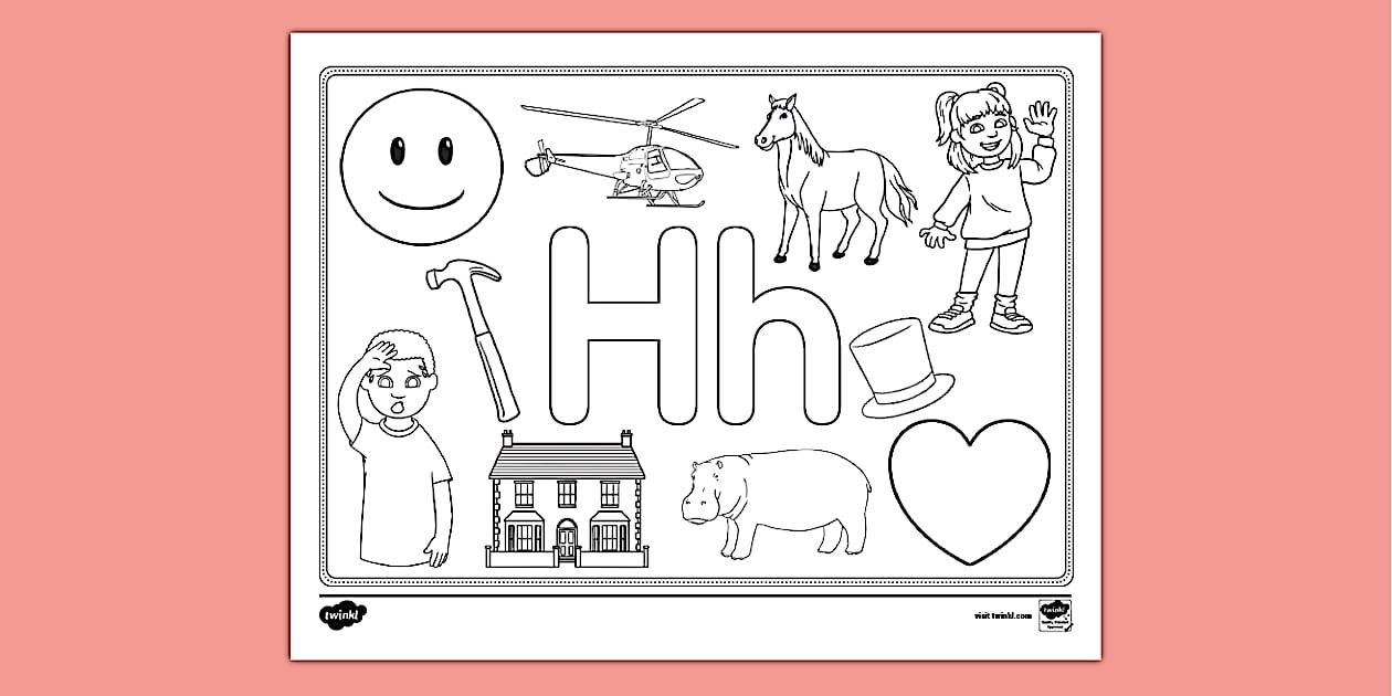 Letter Hh Coloring Page for PreK-K (teacher made) - Twinkl