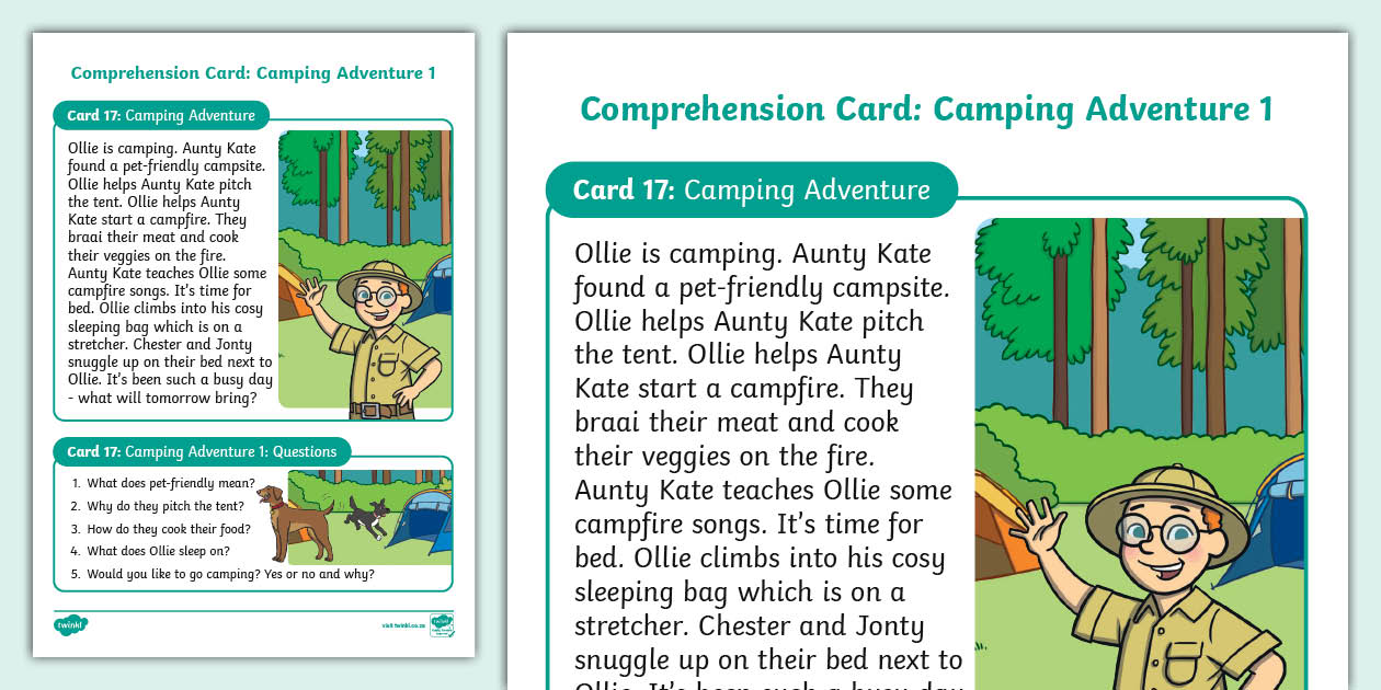 Comprehension Card: Camping Adventure 1 (teacher made)