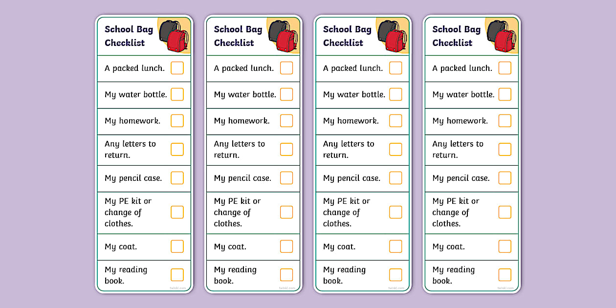 School Bag Bookmark Checklist (teacher made) - Twinkl