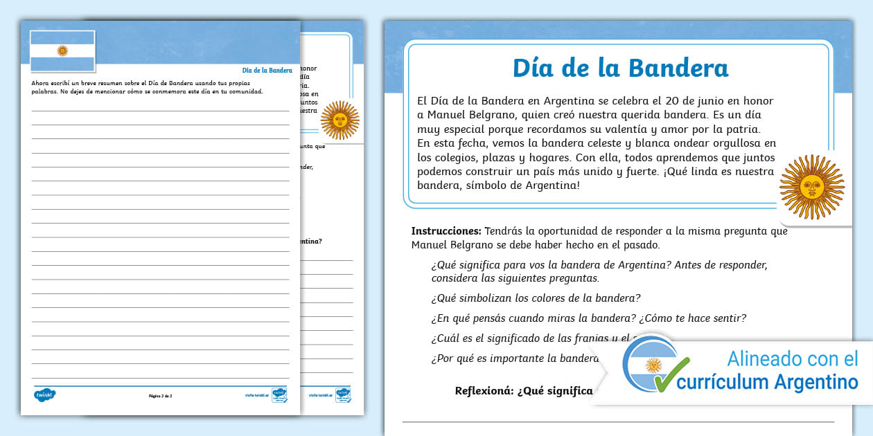 Actividad: resumen del Día de la Bandera (Argentina) -Twinkl