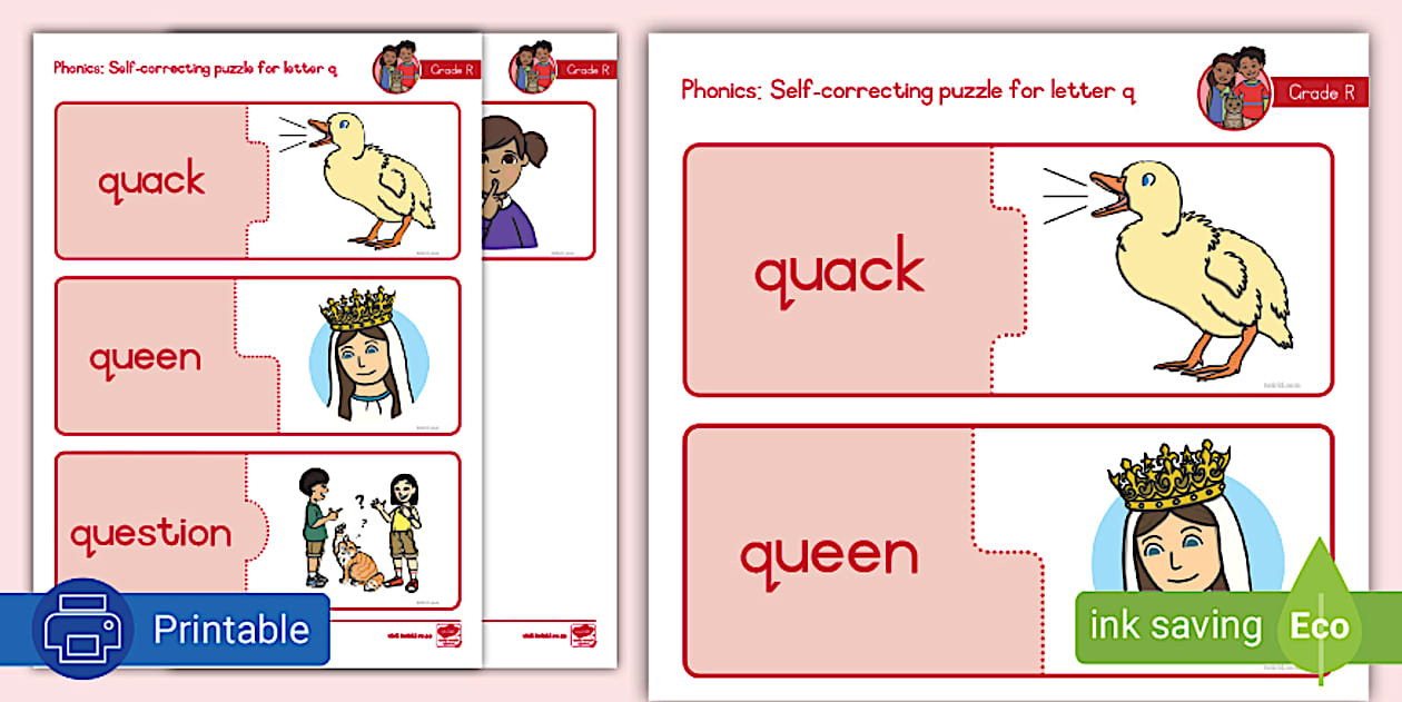 Grade R Phonics: Self-correcting Puzzles Letter q - Twinkl
