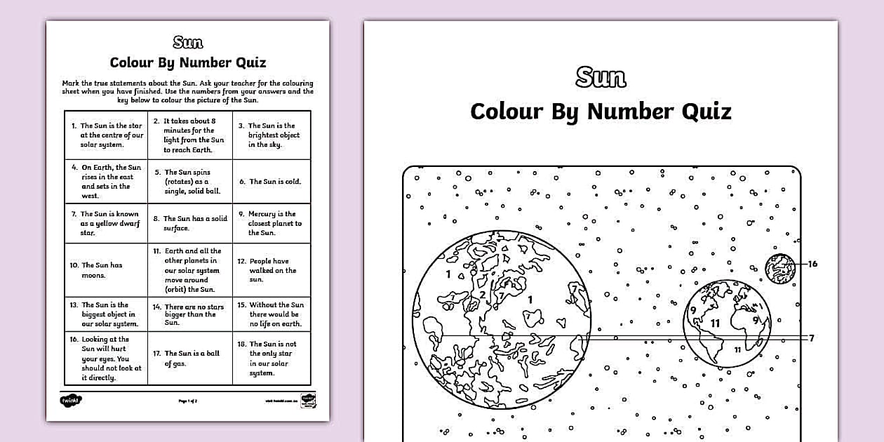 Sun Colour By Number Quiz (teacher made) - Twinkl
