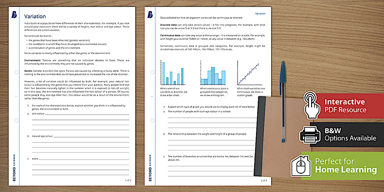 Variation Worksheet | GCSE Biology | Beyond Secondary