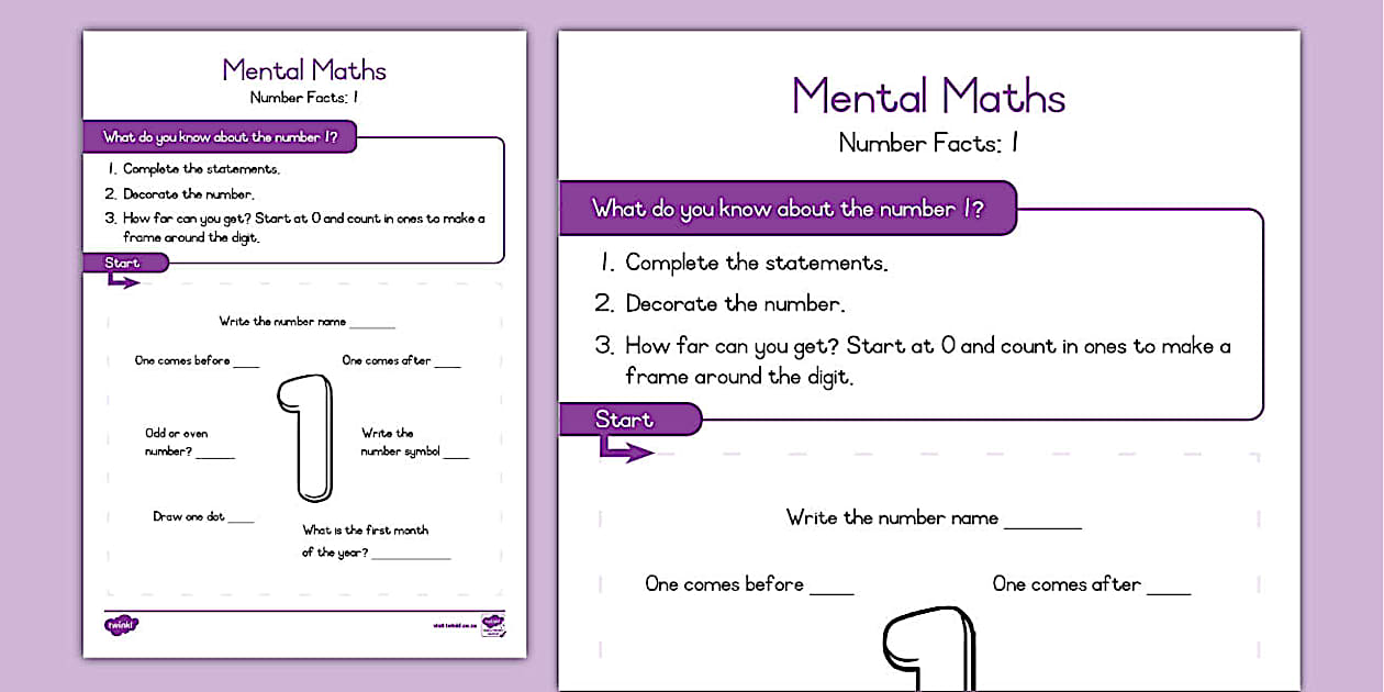 Grade 1 Maths: Mental Maths: Number Concept: No. 1 - Twinkl