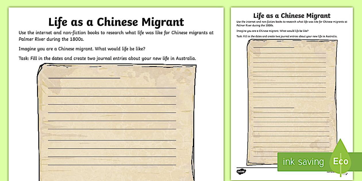 Life as a Chinese Migrant Journal Activity (teacher made)