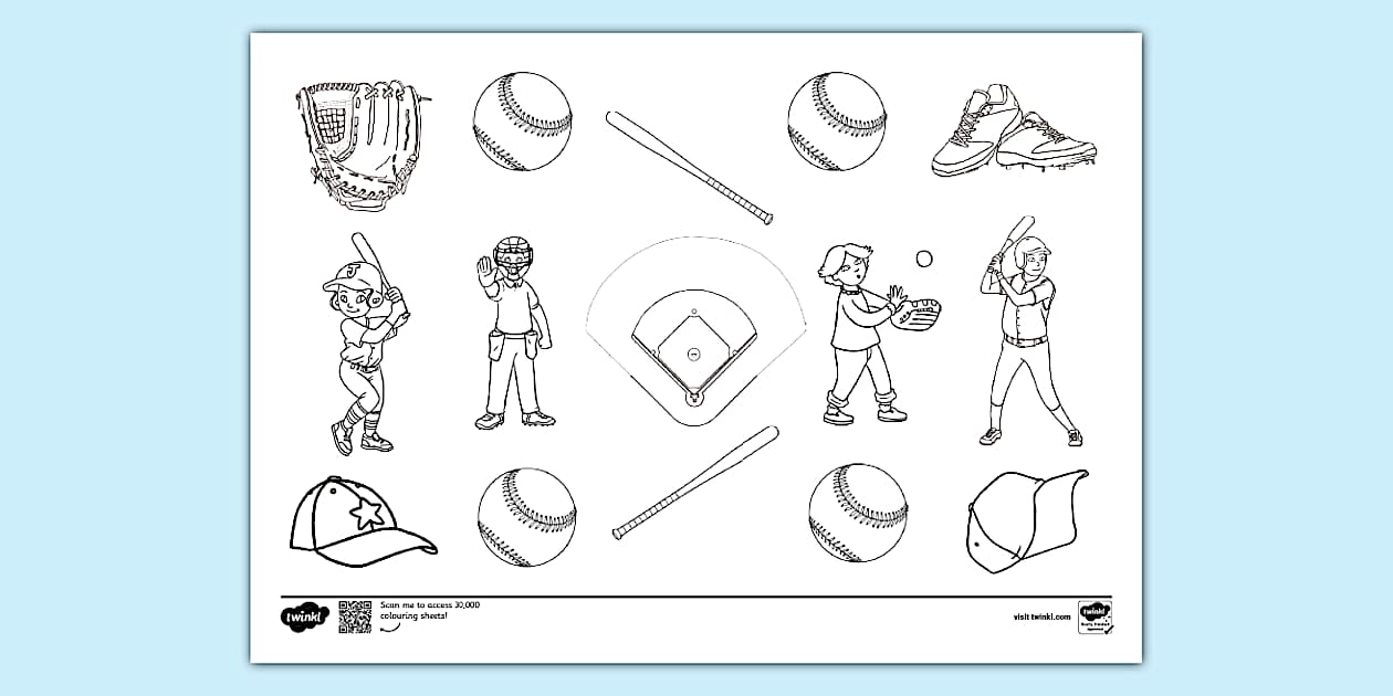 Baseball Doodle Colouring Page (teacher made) - Twinkl
