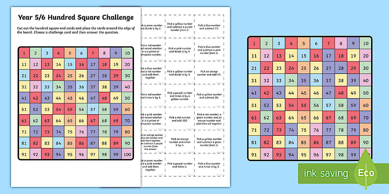 Year 5/6 Hundred Square Challenge Worksheet (teacher made)