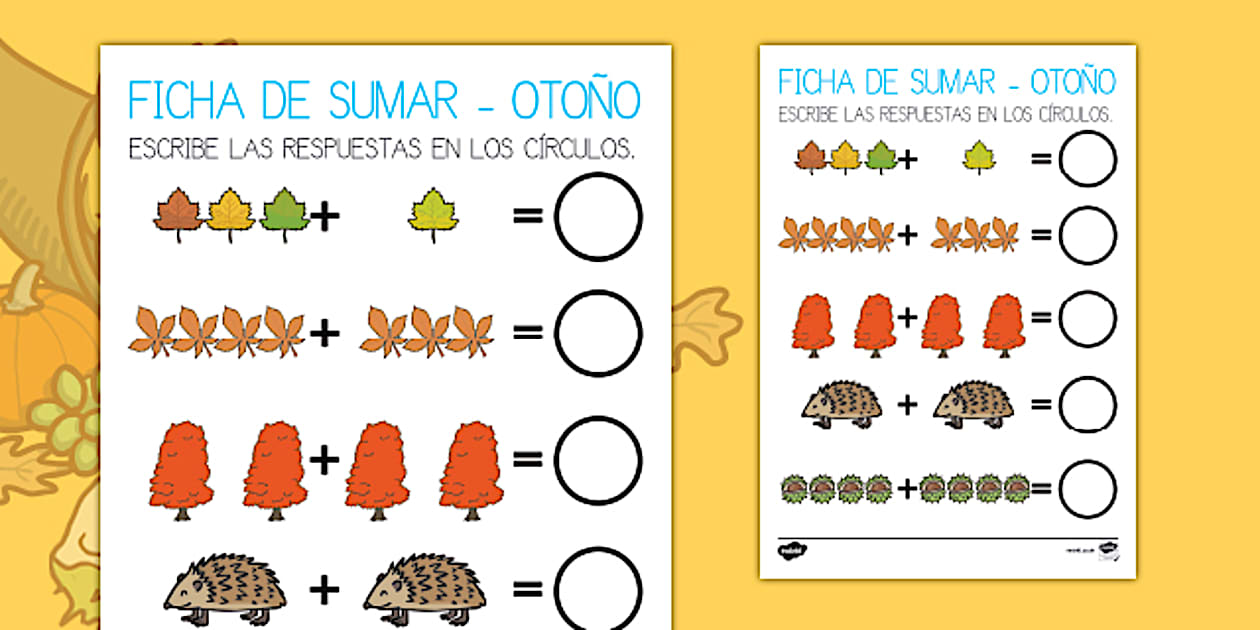 Ficha de sumar otoño (teacher made) - Twinkl