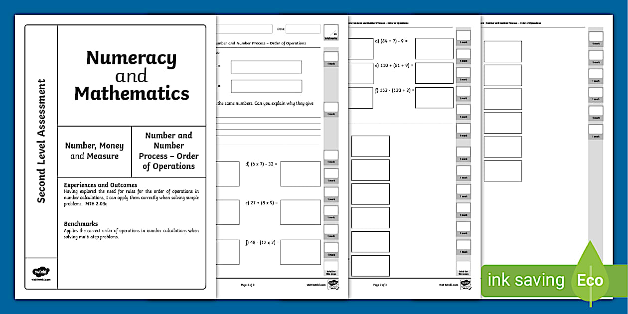 Second Level Numeracy and Mathematics Assessment - Order of Operations