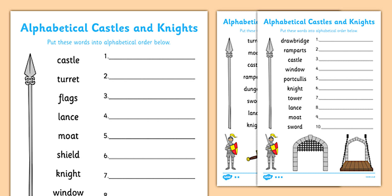 Black and White Castles and Knights Alphabet Ordering Differentiated ...