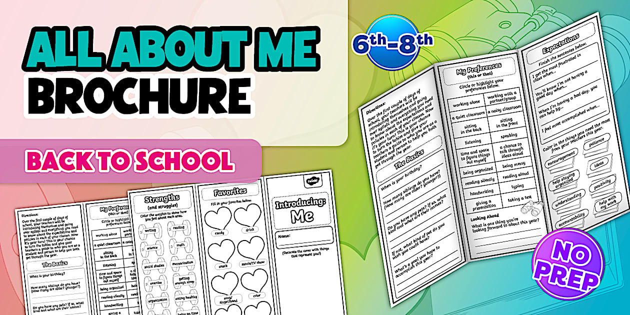 All About Me Brochure Activity for 6th-8th Grade