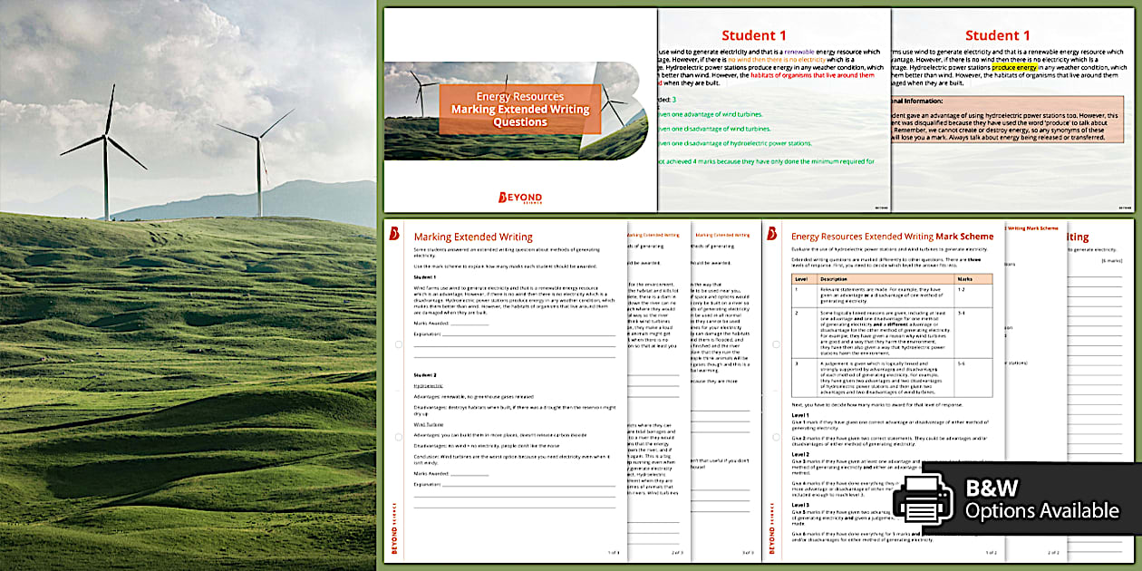 Energy Resources (Hydroelectric and Wind) - Marking Extended Writing ...