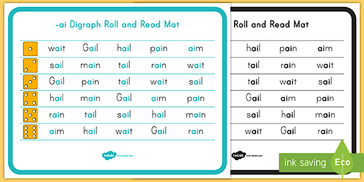 -ai Digraph Roll and Read Mat (Teacher-Made) - Twinkl