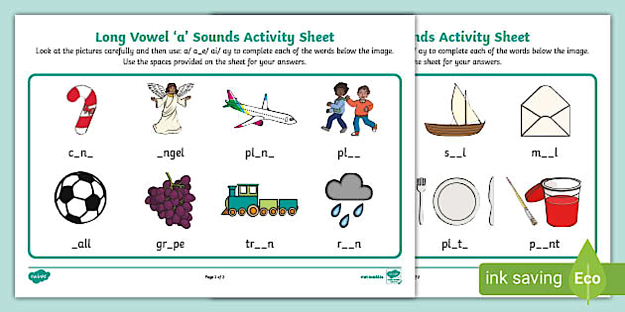 Long Vowel 'a' sound Activity Sheet