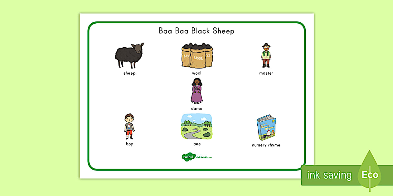 Baa Baa Black Sheep Word Mat - Twinkl