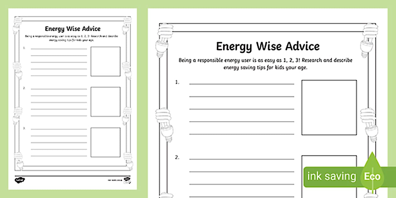 Energy Wise Advice Worksheet (Teacher-Made) - Twinkl