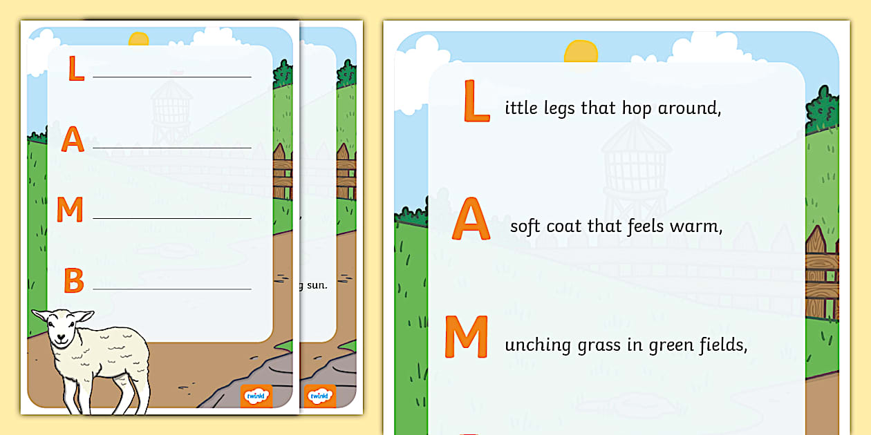 Lamb Acrostic Poem Example and Template (teacher made)