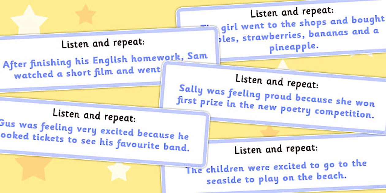 Listen and Repeat 14 Word Length Sentence Cards - Twinkl