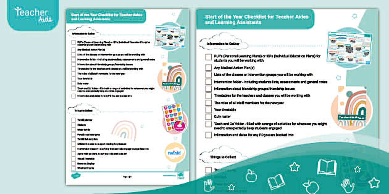 Start of the Year Checklist for Teacher Aides and Learning Assistants