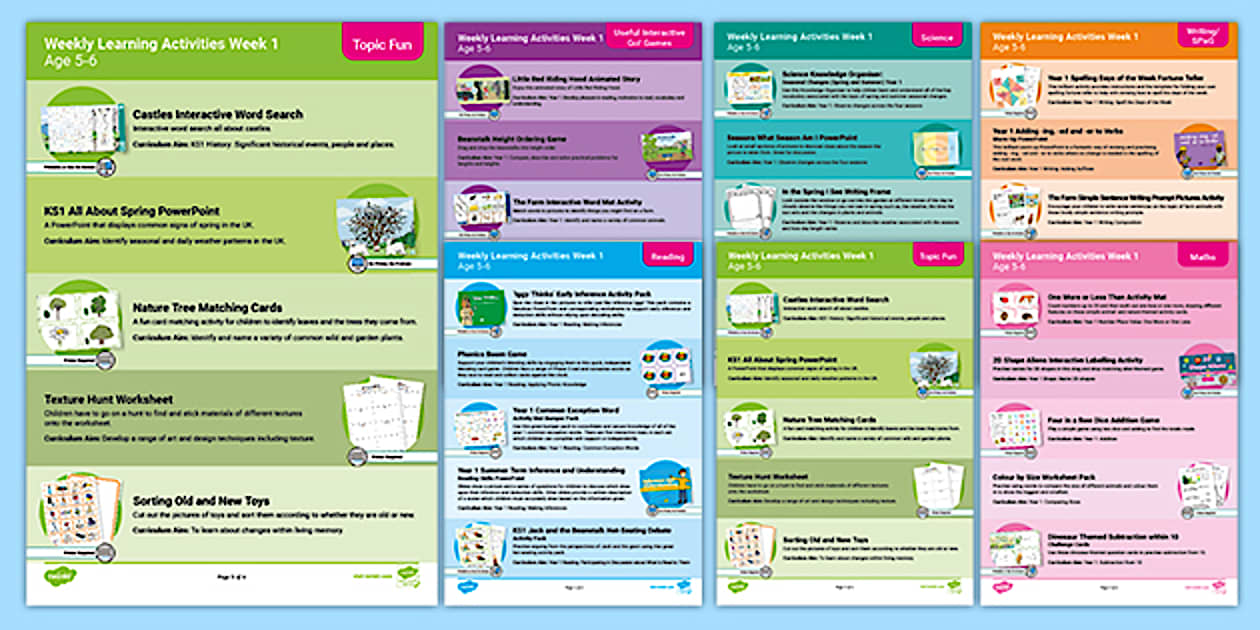 Weekly Learning Activities Pack Week 1 Age 5-6 - Twinkl