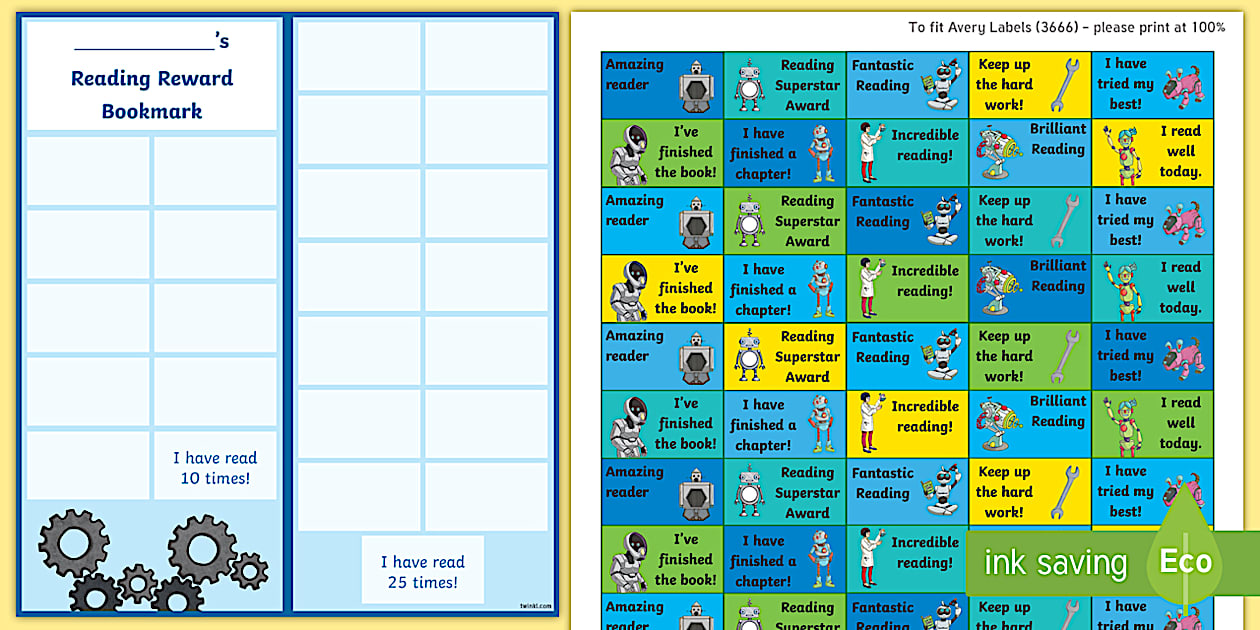 Black and White KS2 Robotics Themed Reading Sticker Reward Bookmarks